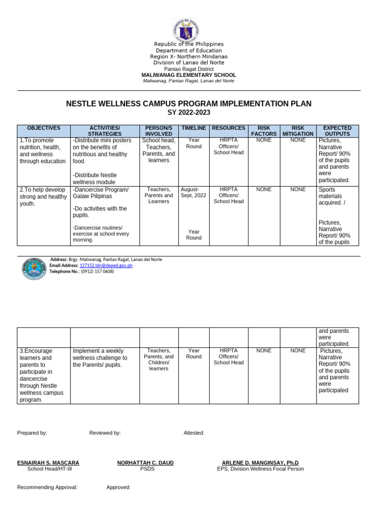 Nestle Wellness Plan Sy 2022 2023 | PDF