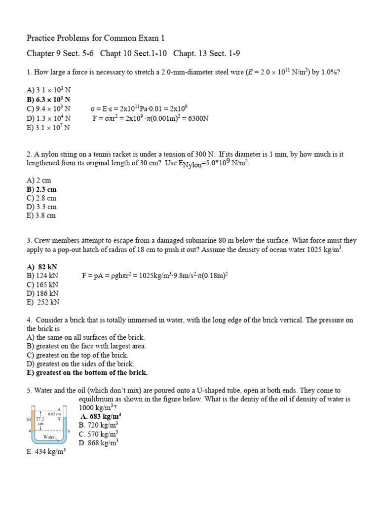 Exam 1 Practice Problems: Physics Concepts | PDF | Density | Mole (Unit)