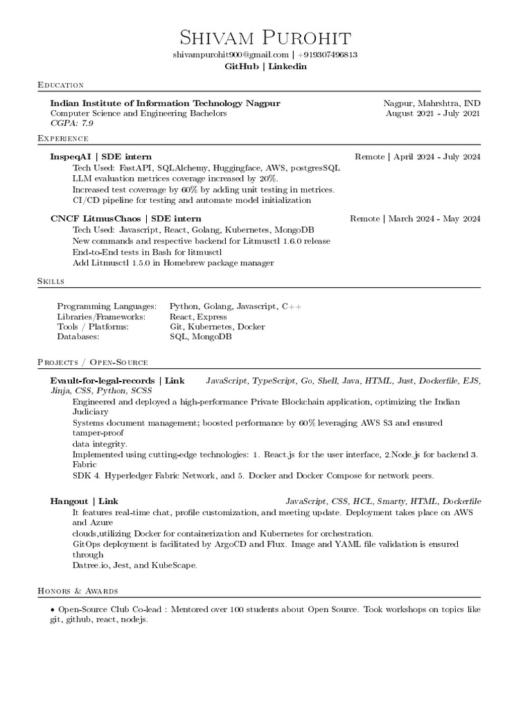 Shivam's Resume-Hackerresume | PDF | Computing | Systems Architecture
