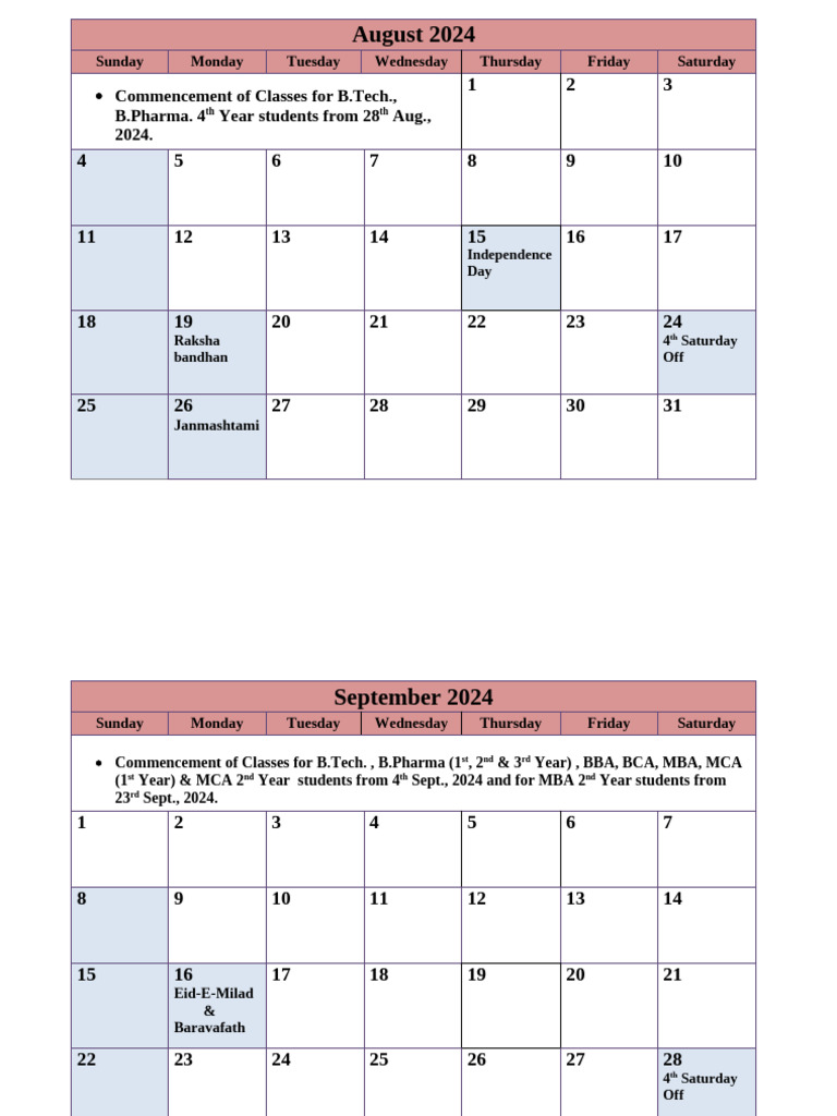 Academic Calendar of Aktu 2024 To 2025 | PDF