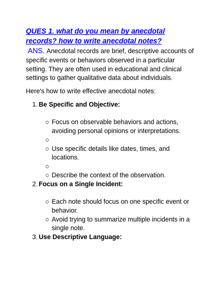 Writing Effective Anecdotal Records | PDF