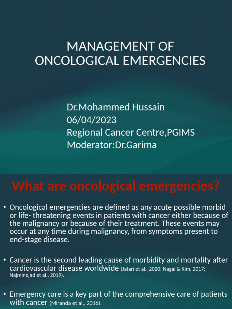 Management of Oncological Emergencies Final Version by DR - Mohammed ...