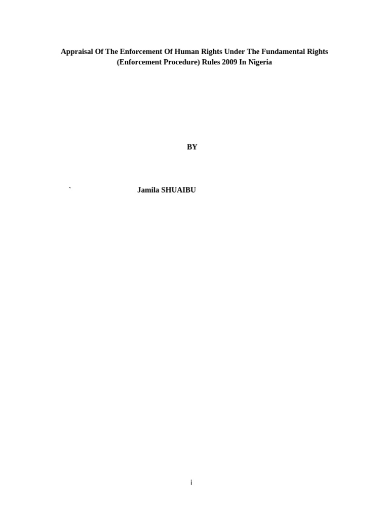 Appraisal Of The Enforcement Of Human Rights Under The Fundamental ...