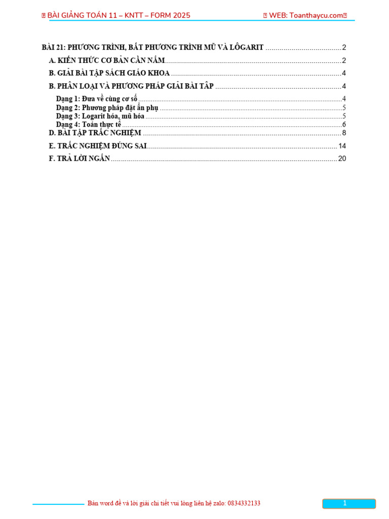 (Toanthaycu.com) - chương 6 - bài 21 - pt Và Bpt Mũ Loga - đề Bài - toán 11 - kntt | PDF