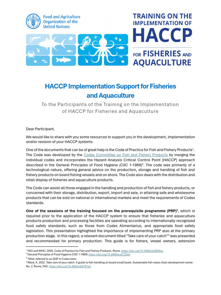 Complementary HACCP Guidance For Fisheries and Aquaculture | PDF ...