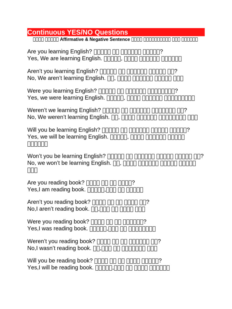Continuous YESNO Questions | PDF