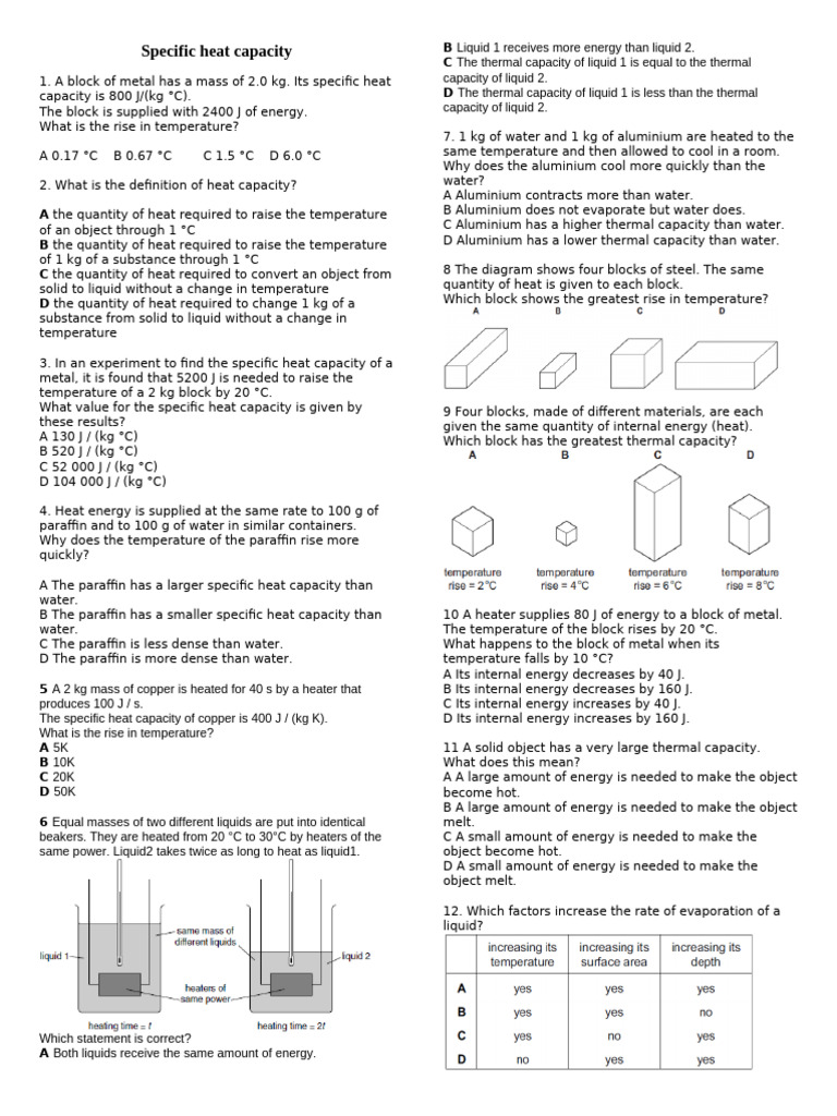 Specific heat capacity and evaporation | PDF | Heat Capacity | Heat