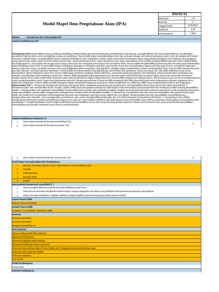 Modul Ipa Kelas 7a | PDF