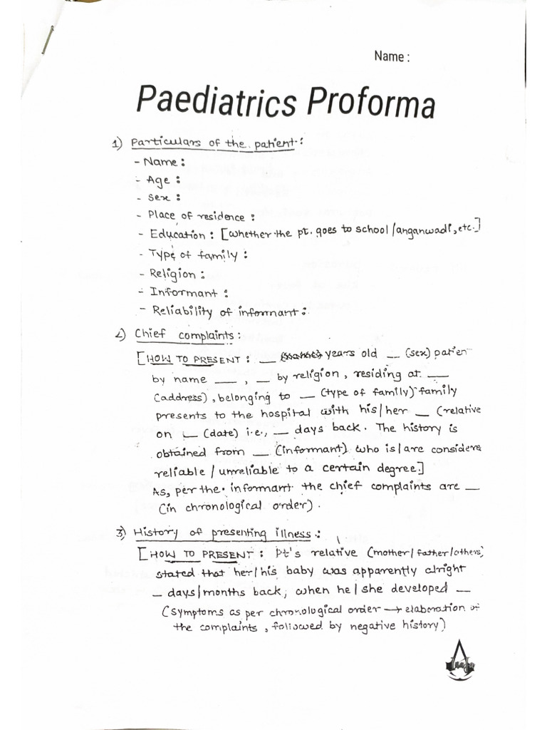 Paeds Proforma | PDF