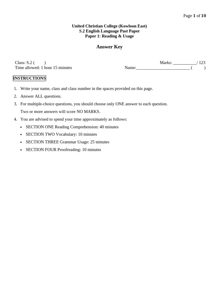 S.2 English Language Past Paper Answer Key | PDF | Sign Language | Syntax