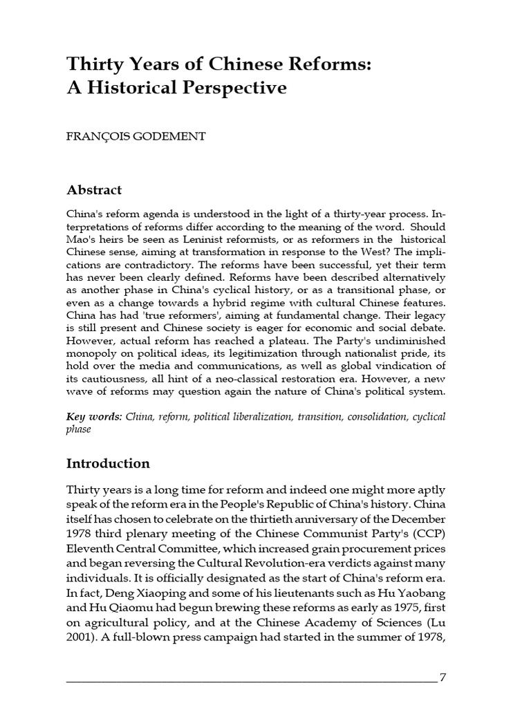 Thirty Years of Chinese Reform A Histori | PDF | Deng Xiaoping ...