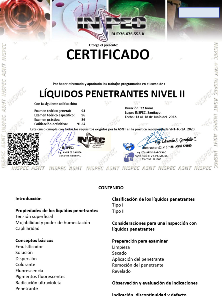 50 - Certificados Tintas Penetrantes Nivel II y Particulas Magneticas ...