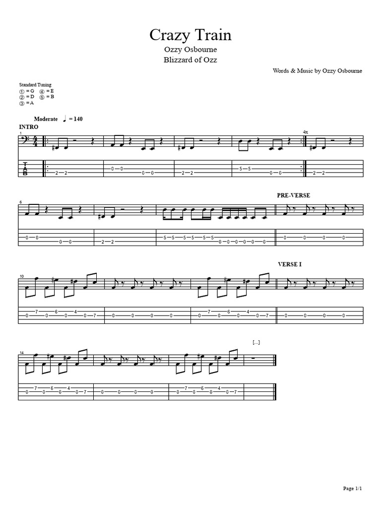 Ozzy Osbourne - Crazy Train | PDF | Songs Written | Rock Music