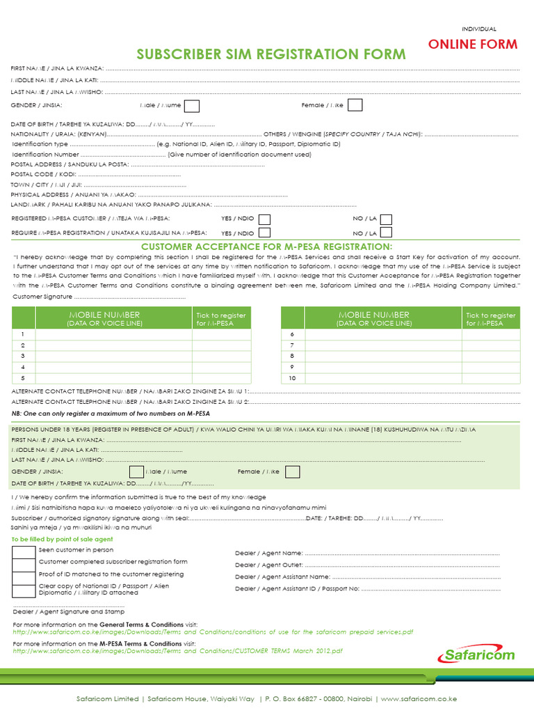 Individual Subscriber Sim Registration Form | PDF
