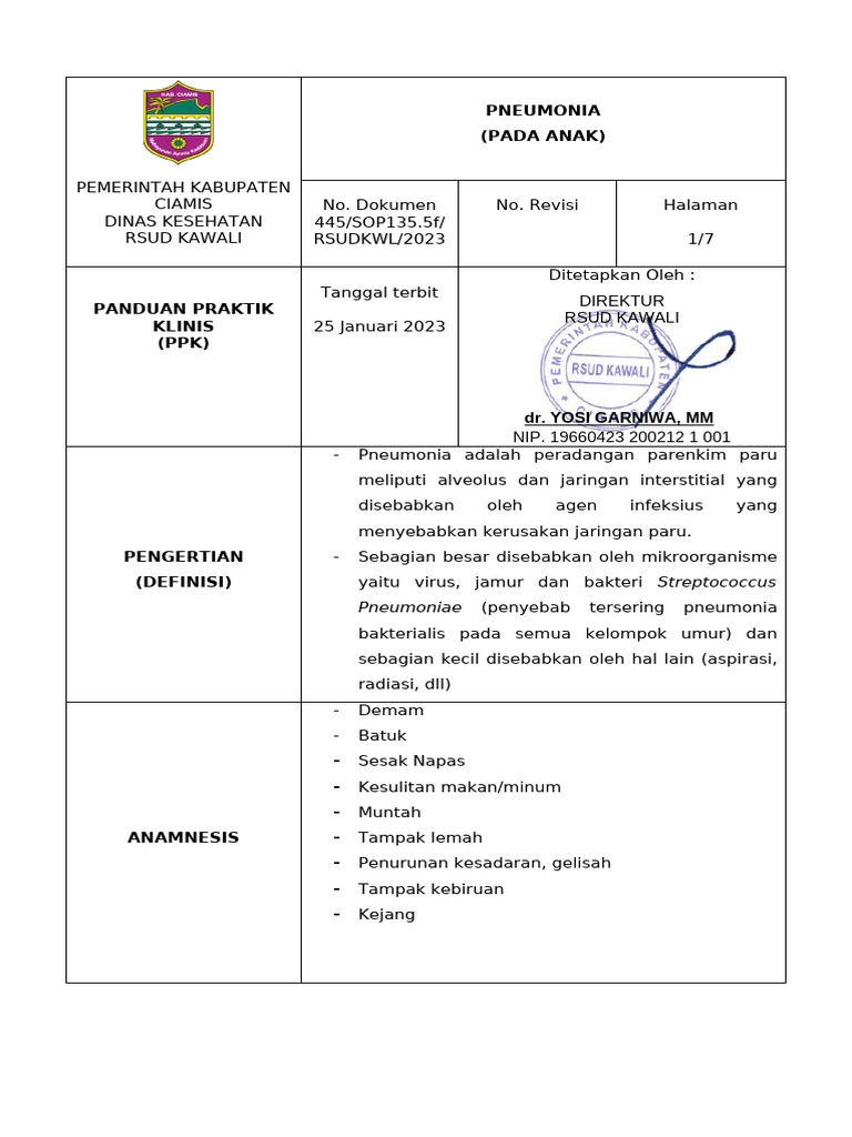 Panduan PPK Pneumonia Anak 2023 | PDF