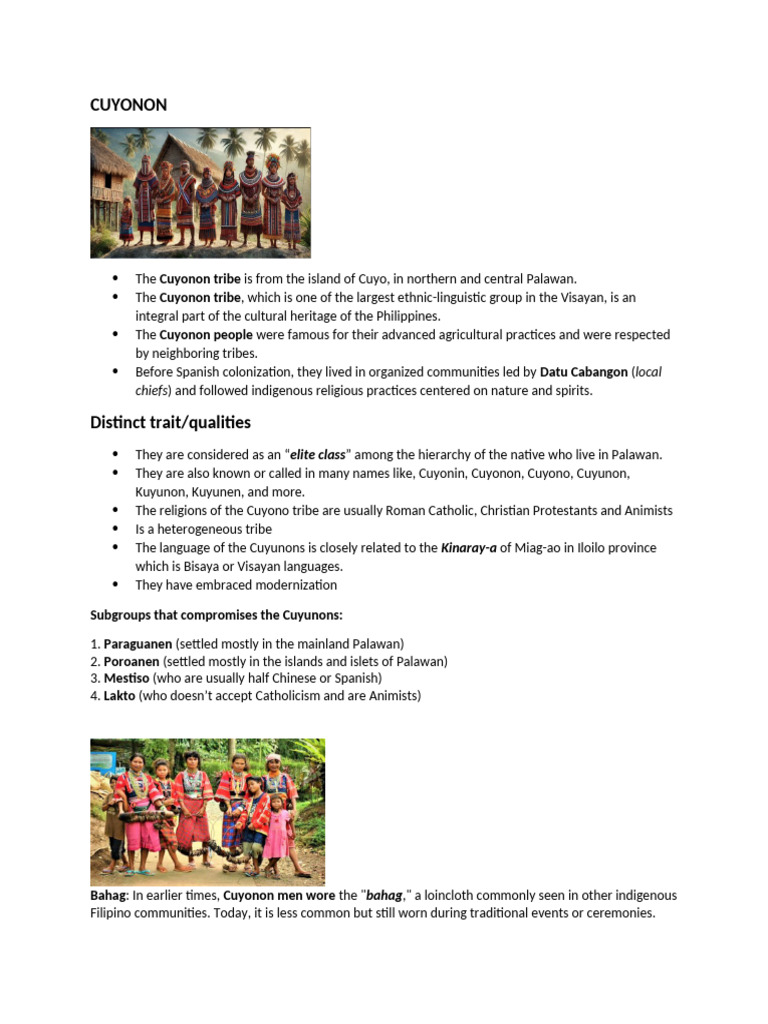 Cuyonon Tribe: Culture and Clothing | PDF
