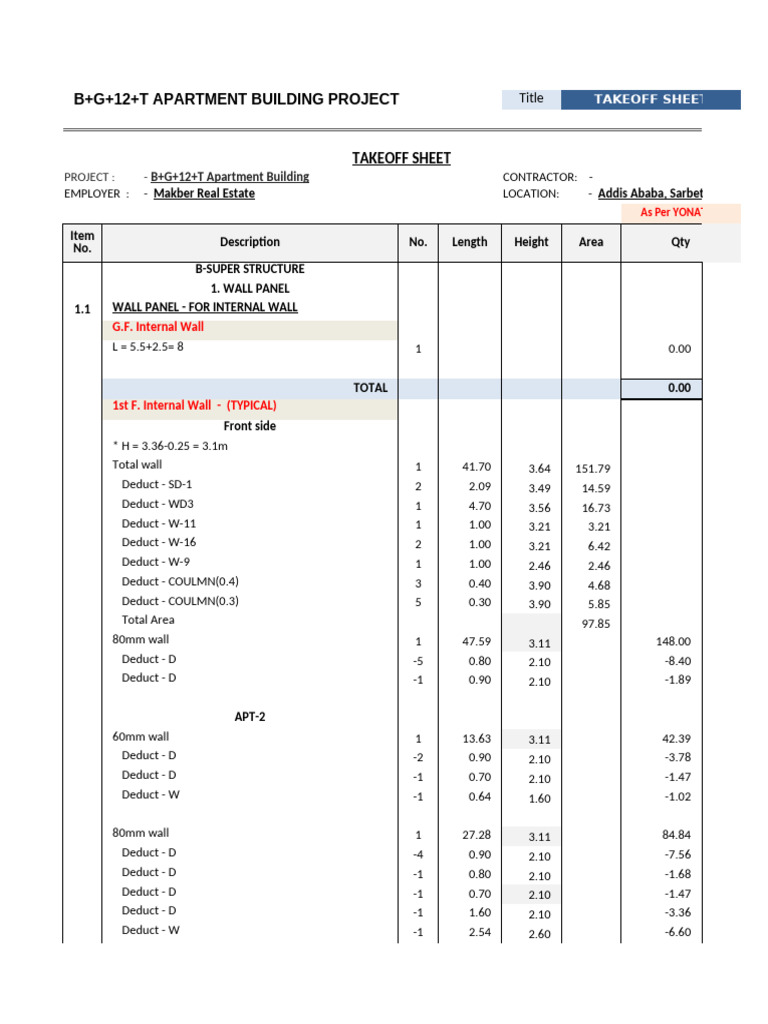 Take Off Sheet | PDF | Stairs | Wall