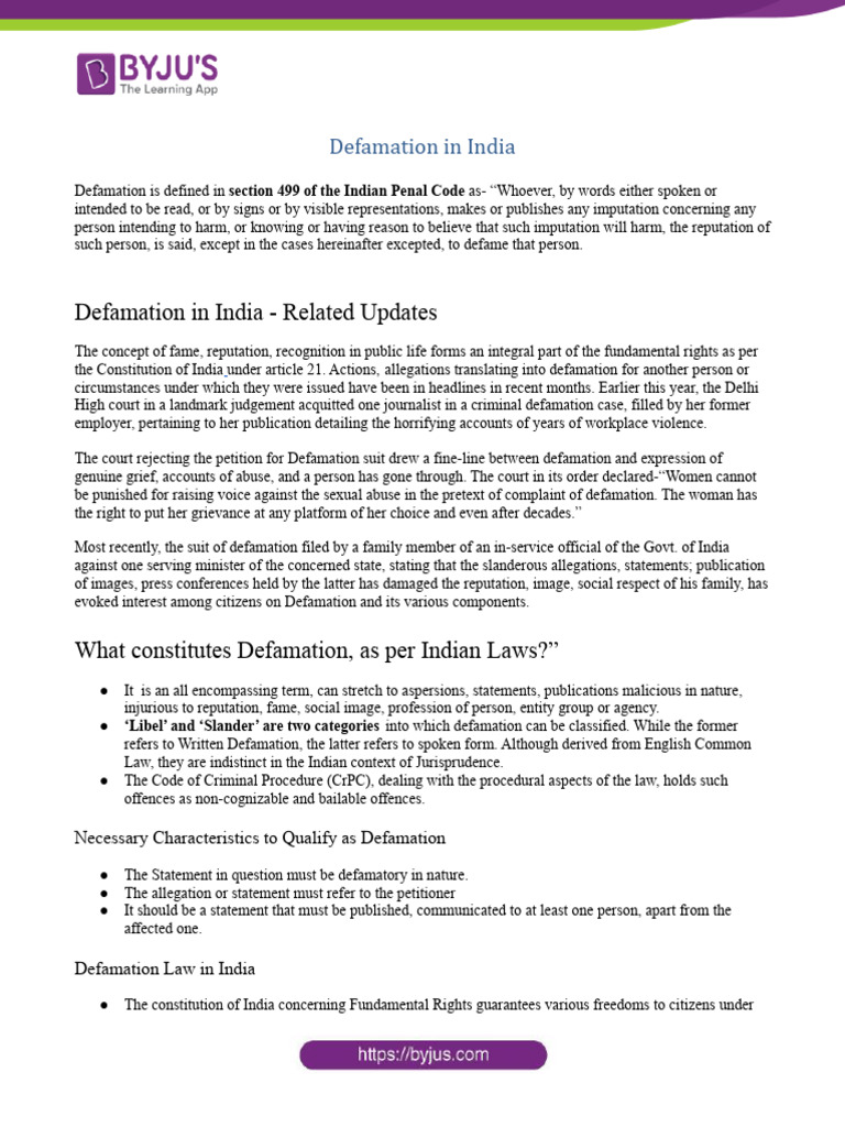 Defamation in India | PDF | Defamation | Criminal Law