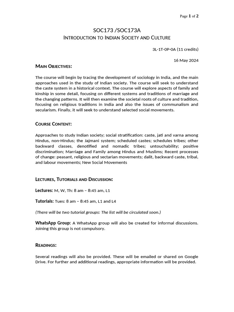2024 Summer - SOC173A - FCH-REVISED | PDF | Dalit | Social Divisions
