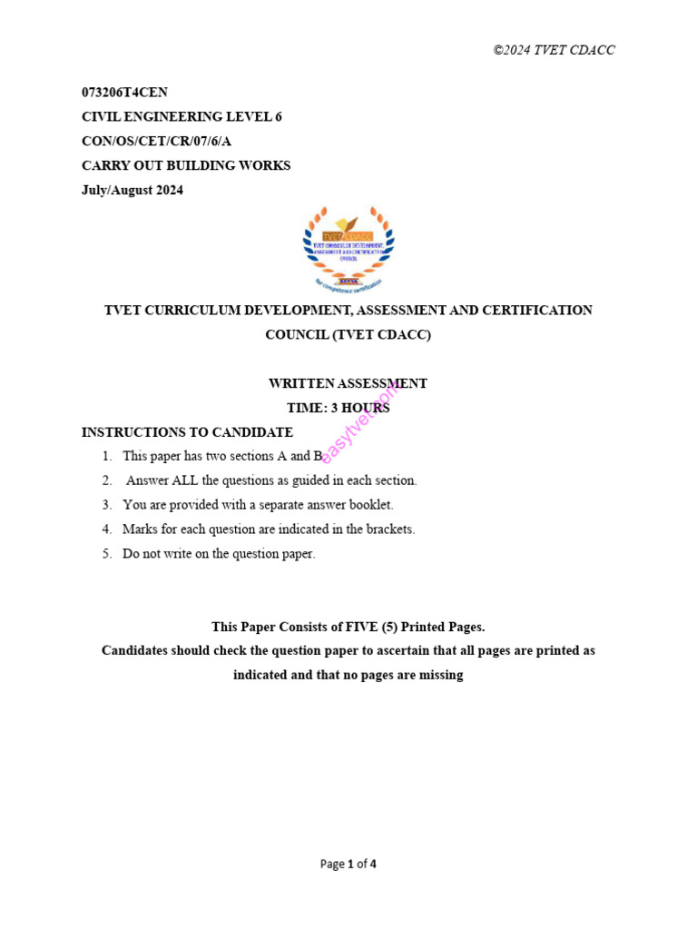 Building Works Exam Ce l6 | PDF | Wall | Roof