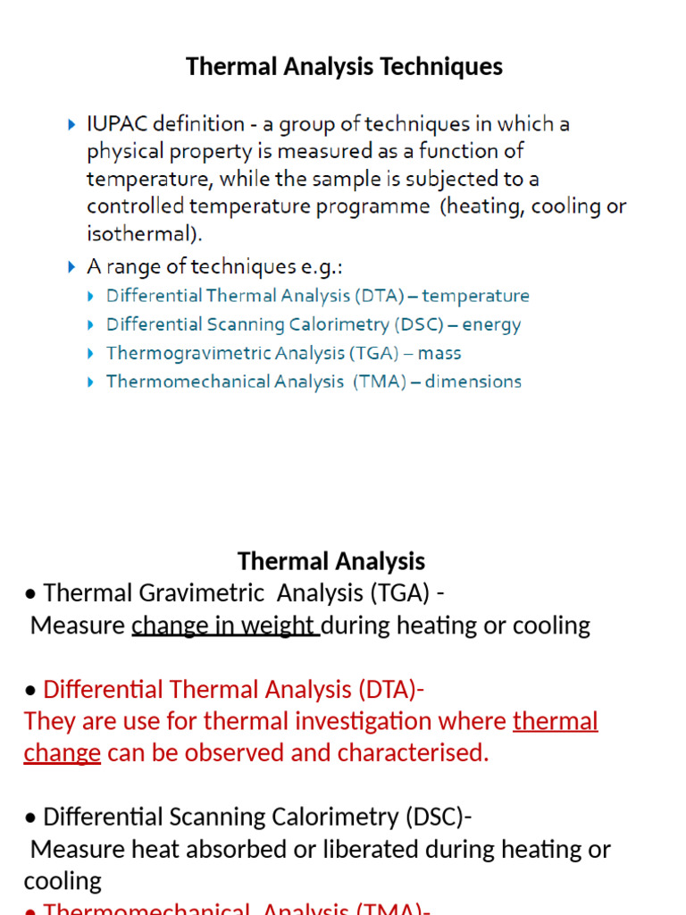 Overview of Thermal Analysis Techniques | PDF | Thermogravimetric ...