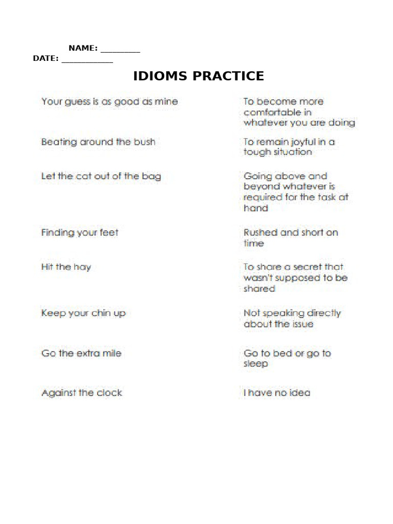 IDIOMS PRACTICE | PDF