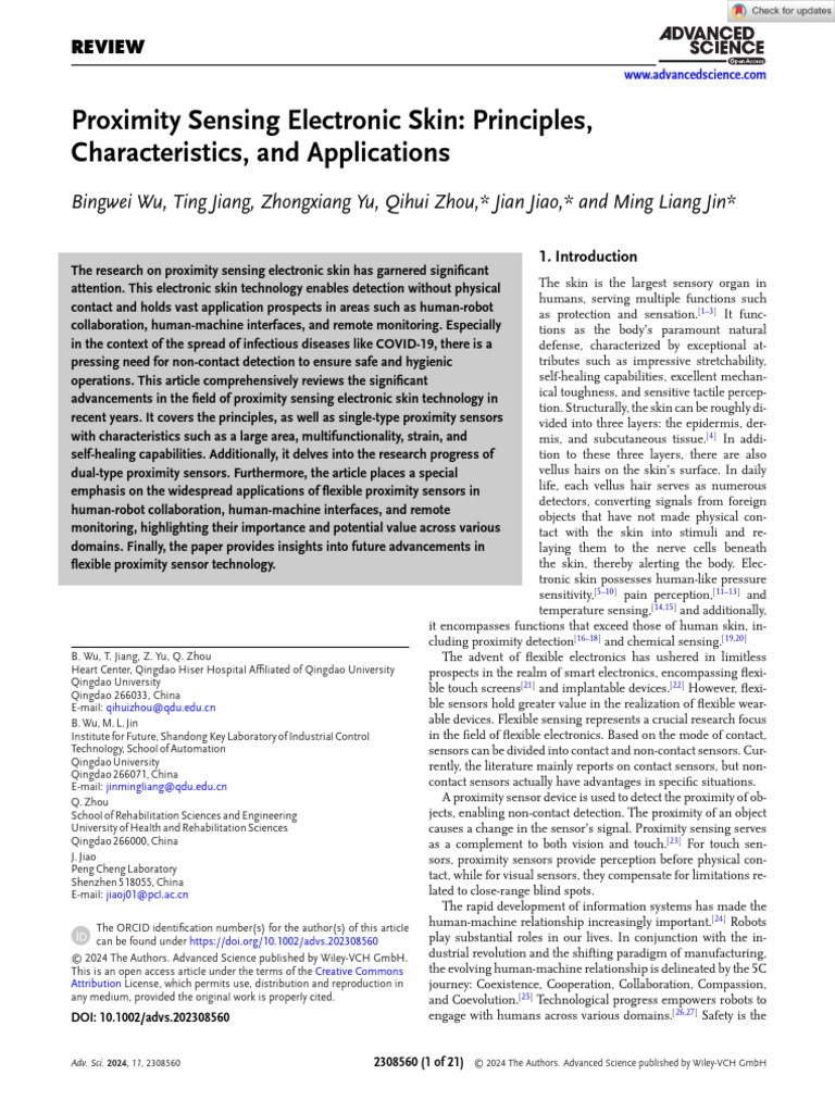 Proximity Sensing Electronic Skin Advances | PDF | Capacitance | Sensor