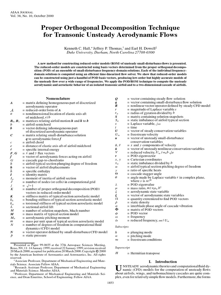 Proper Orthogonal Decomposition Technique For Transonic Unsteady Aerodynamic Flows. | PDF ...