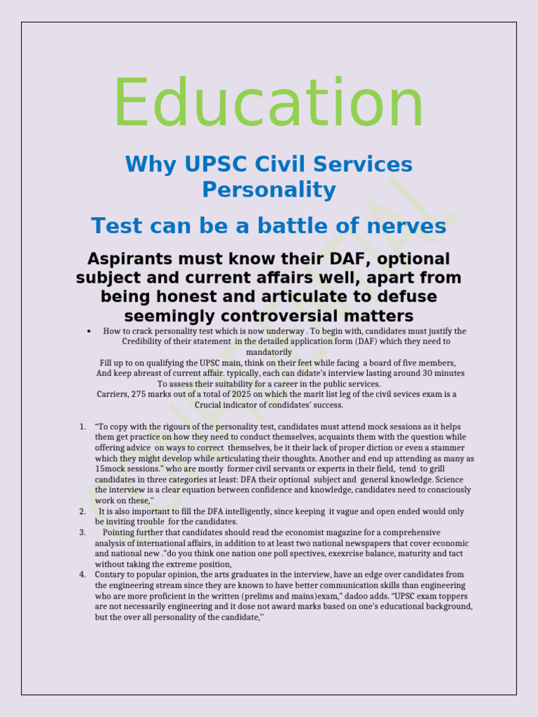 Mastering UPSC Personality Test Tips | PDF | Cognition