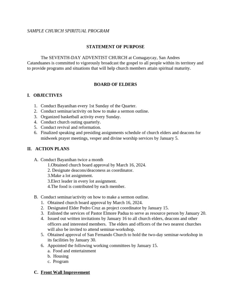 Church Spiritual Program Overview | PDF | Deacon | Elder (Christianity)