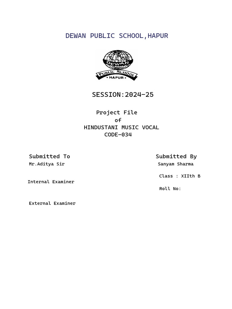Hindustani Music Project File 2024-25 | PDF