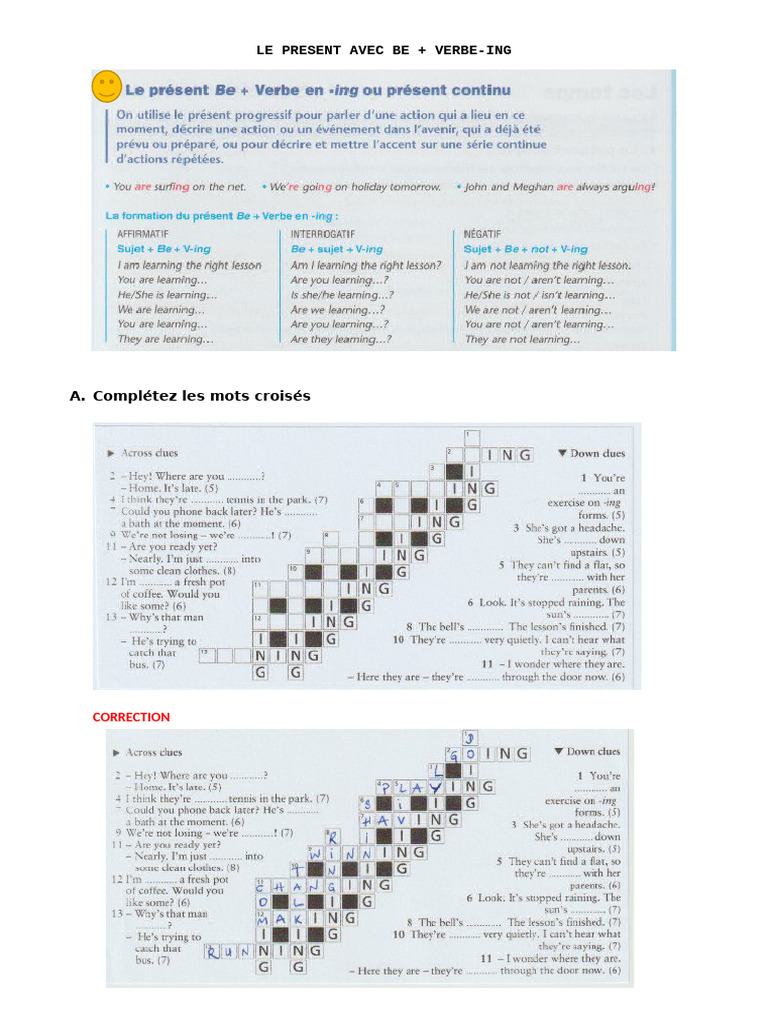 2 PRESENT BE+V-ing - COURS + EXERCICES - Correction | PDF