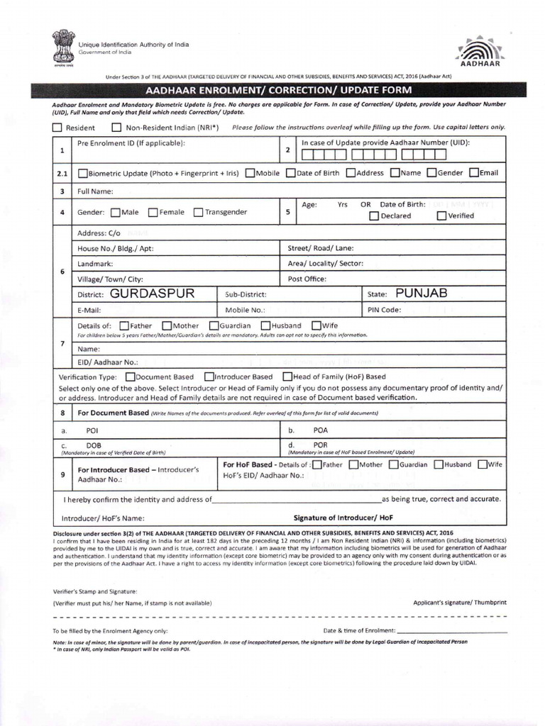 Update Adhar | PDF