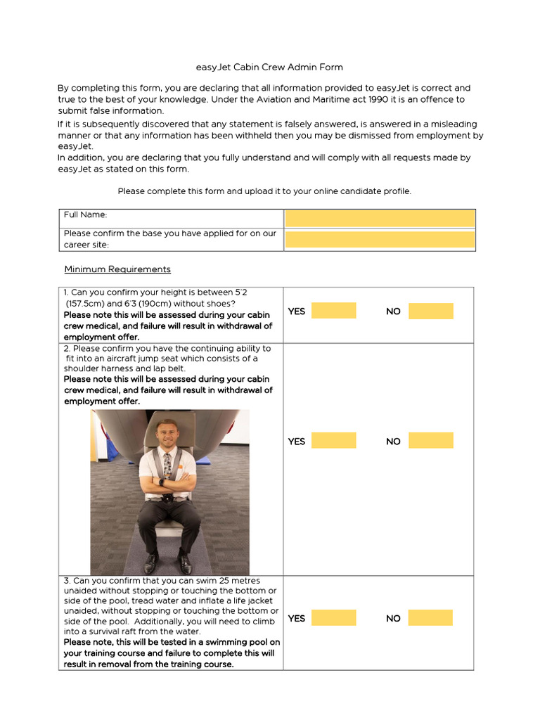 Cabin Crew Admin Form 2025 EasyJet | PDF | Criminal Record