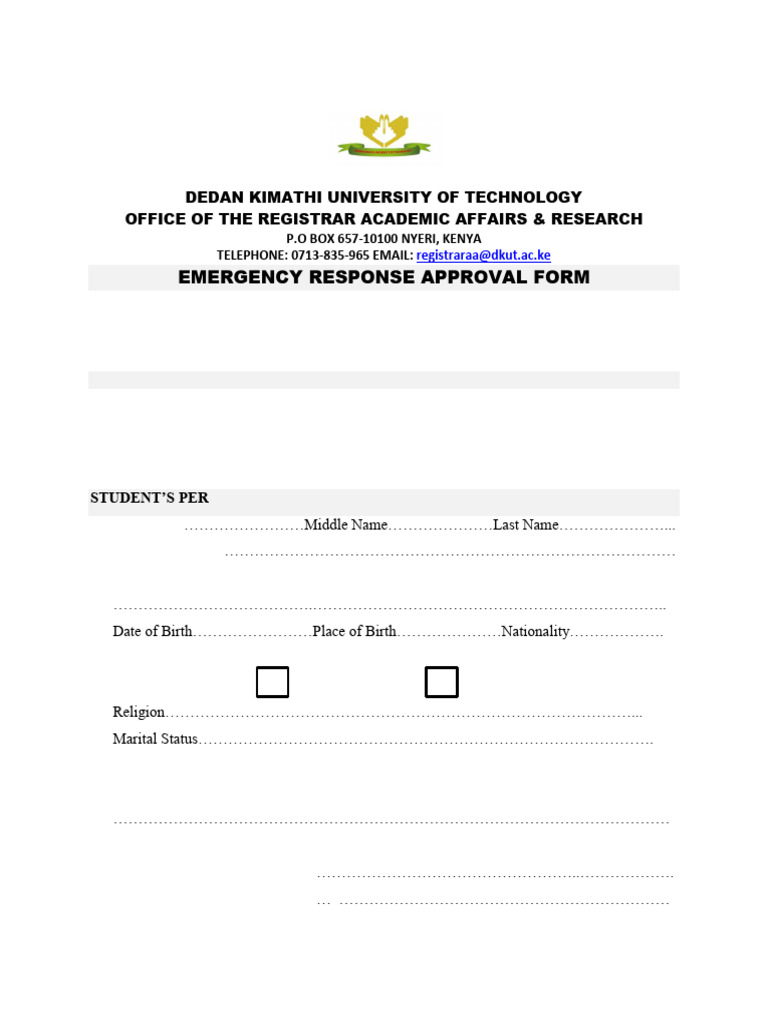 Emergency Response Form for Nairobi CBD Students | PDF