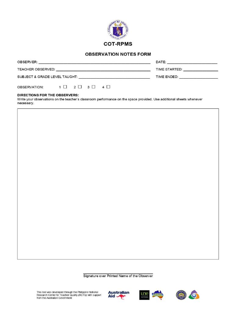 COT-RPMS OBSERVATION NOTES | PDF