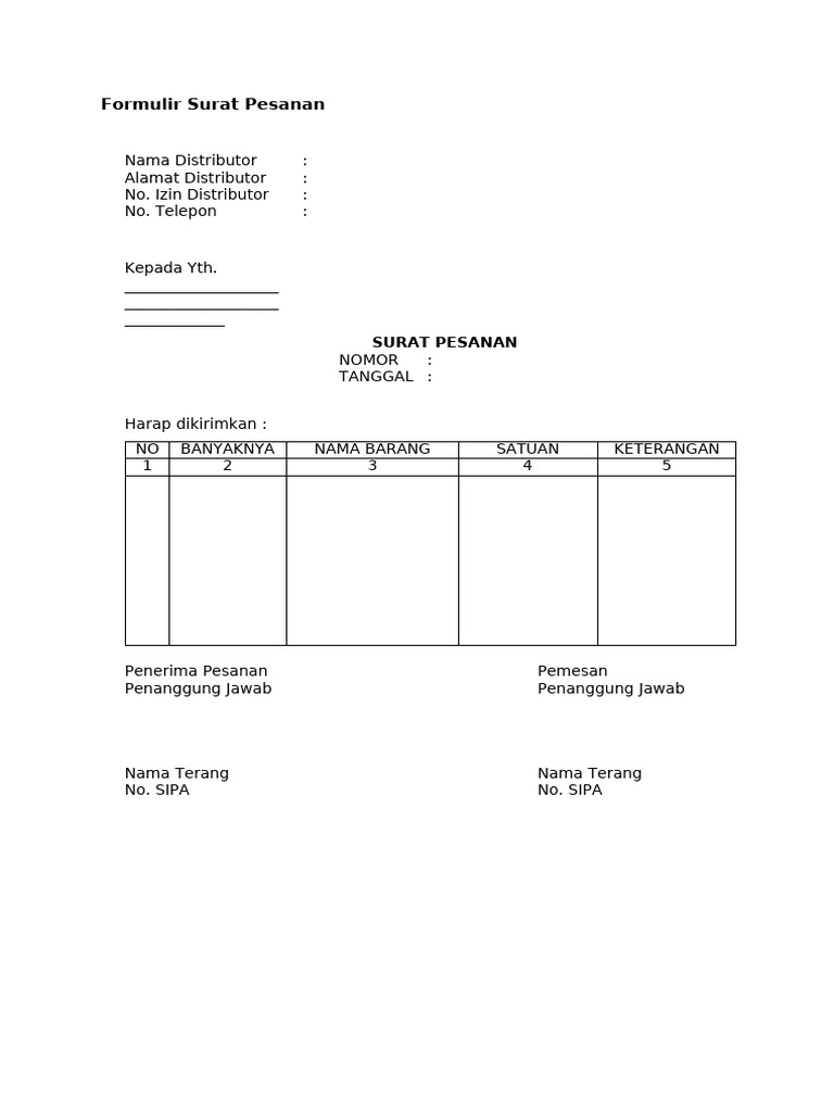 Formulir Surat Pesanan | PDF
