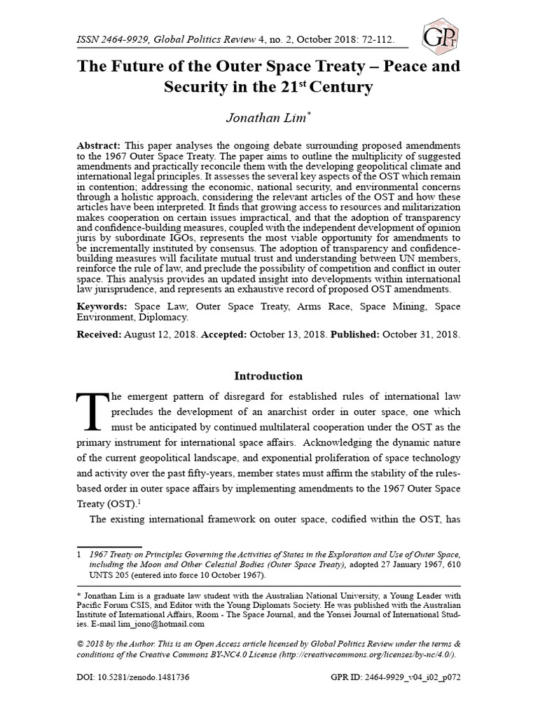 The Future of The Outer Space Treaty - Peace and Security in The 21 ...