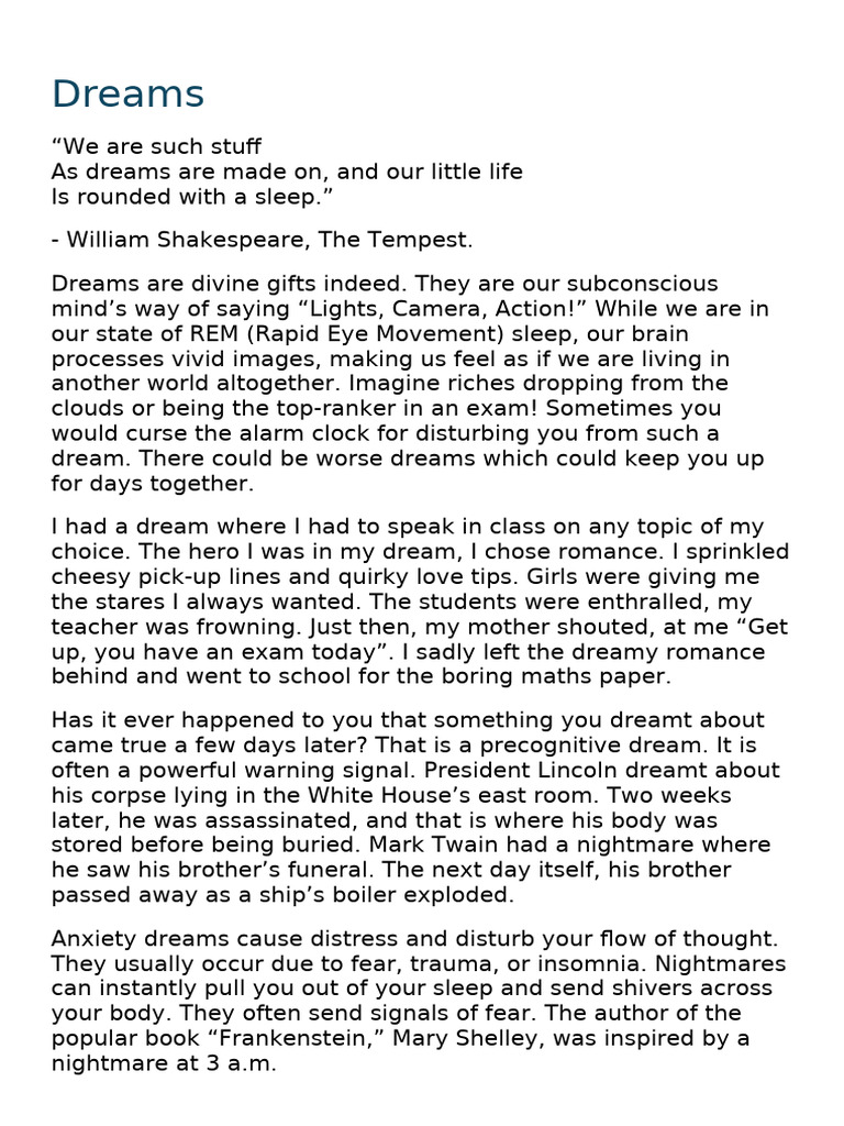 Dreams | PDF | Dream | Nightmare