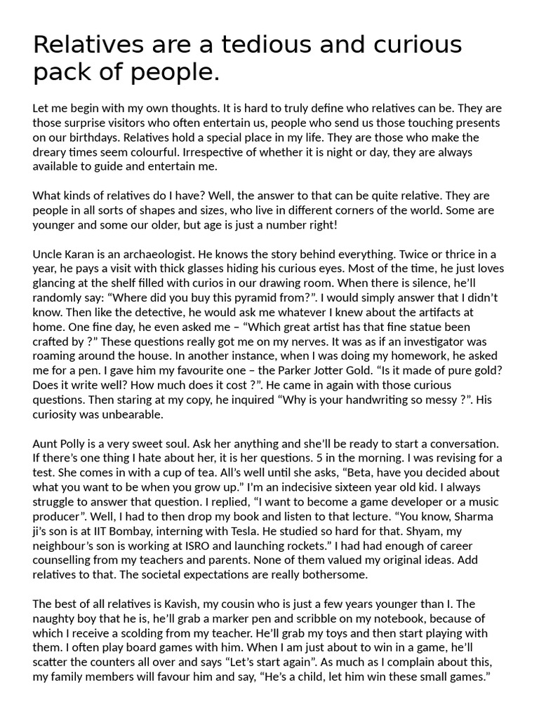 Relatives Are A Tedious and Curious Pack of People | PDF