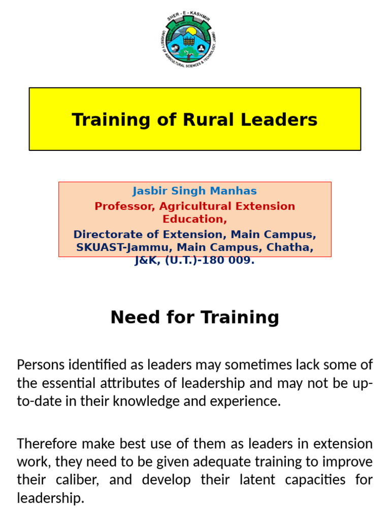 Essential Training for Rural Leaders | PDF | Leadership | Experience