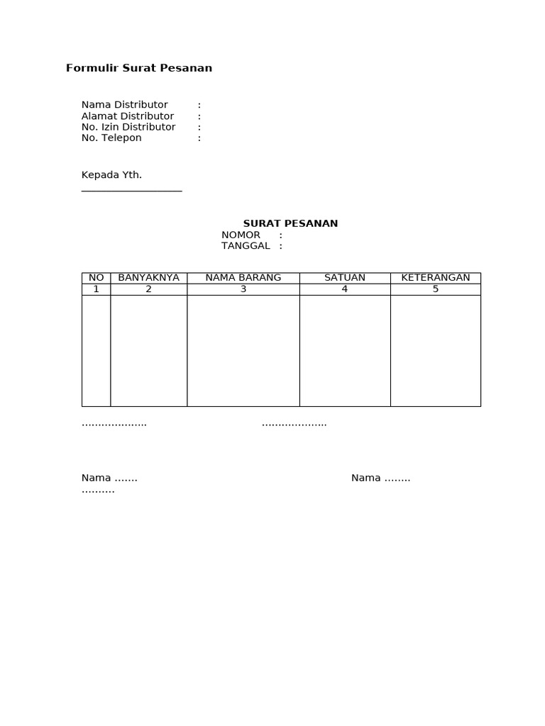 Formulir Surat Pesanan | PDF