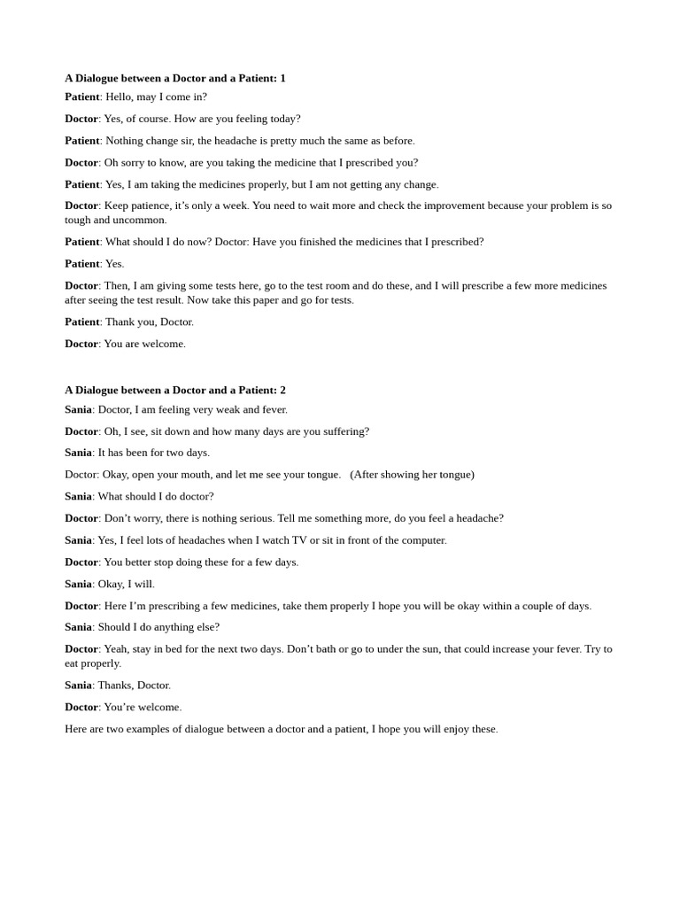 Doctor-Patient Dialogue Examples | PDF