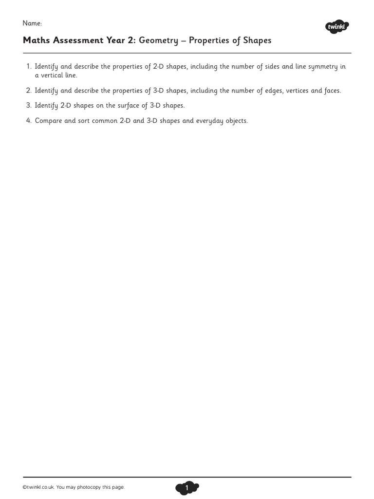 T PA 045 Year 2 Maths Assessment Geometry Properties of Shapes | PDF ...