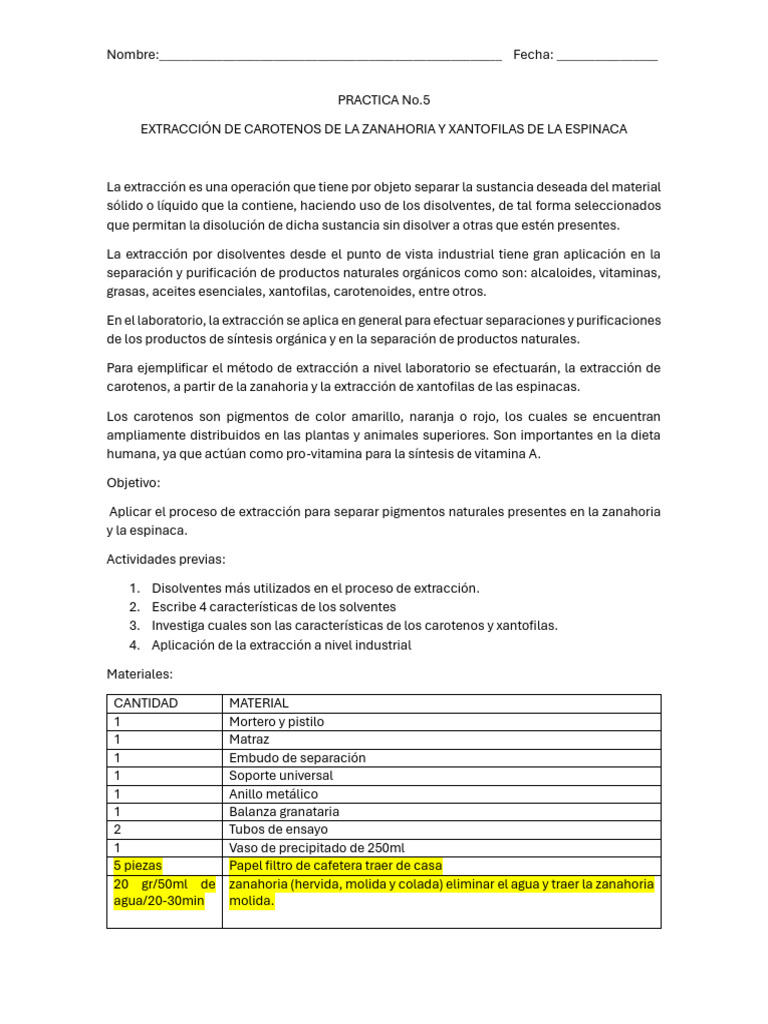 Practica 5. Extraccion de Xantofilas y Carotenoides | PDF | Carotenoide ...