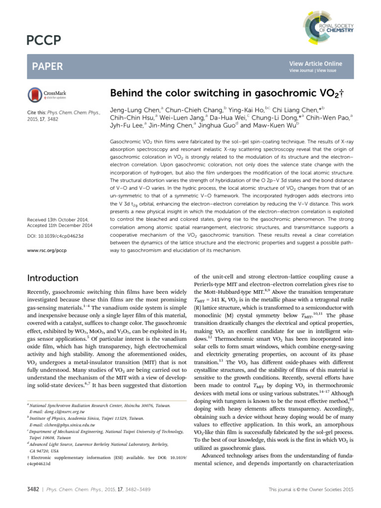 Behind The Color Switching in Gasochromic VO2 | PDF | Spectroscopy ...