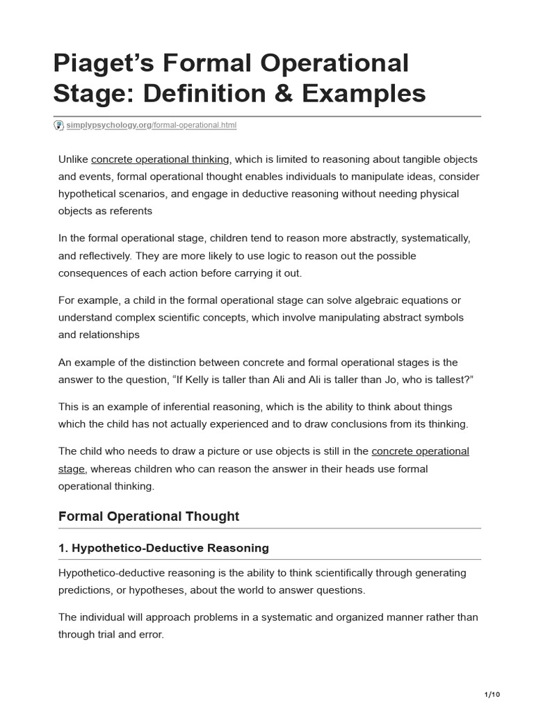 Piagets Formal Operational Stage Definition Amp Examples | PDF ...