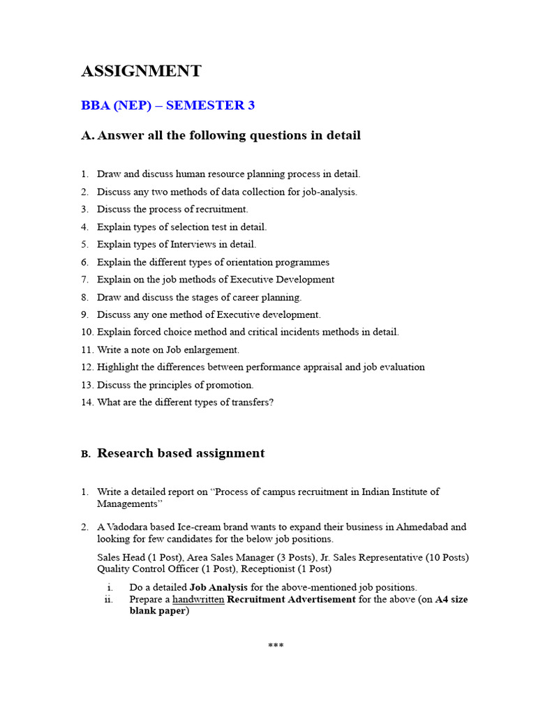HRM Assignment For BBA (NEP) Sem 3 | PDF