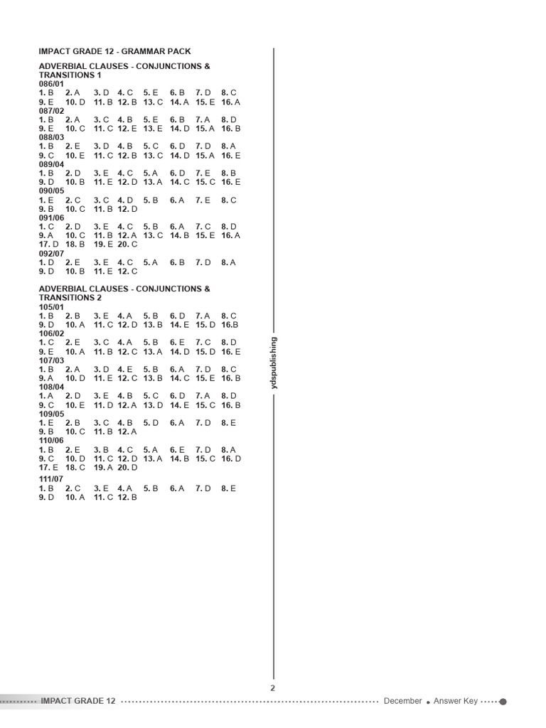 08 IMPACT 12 CONJUNCTIONS Answer Key - 250104 - 005626 | PDF