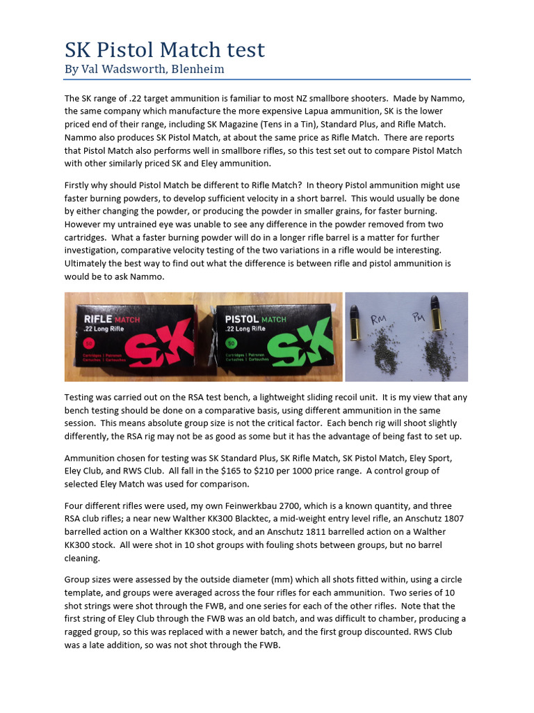 SK Pistol Match Testing - Jan 2020 | PDF | Rifle | Ammunition